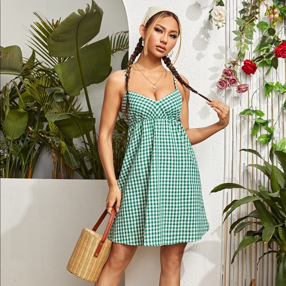 SHEIN | Dresses | Green Checkered Sun Dress | Poshmark